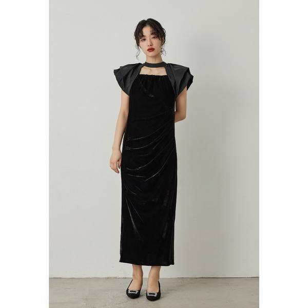 『タイムセール実施中』ZOZO問い合わせ番号:89234481ショップ:bflat，ビーフラットブランド:niana，ニアナ，ANDRESD，アンドレスド商品名:ドレープベロアドレス ドット パーティードレス オケージョンドレス 結婚式 二...
