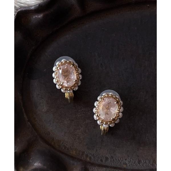 ZOZO問い合わせ番号:89267348ショップ:TONE，トーンブランド:tone，トーン商品名:【mallelabrocante/マルラブロカント】宝石質ローズクォーツとヴィンテージパールの痛みにくいオーバルイヤリング/10月誕生石カテ...