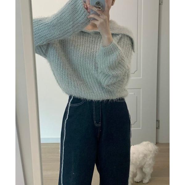 ZOZO問い合わせ番号:89300341ショップ:Auntie Rosa，アンティローザブランド:leune，ルネ商品名:ビッグカラーフェザーニットカテゴリ:トップス>ニット/セーターブランド品番:LE000671素材:アクリル100...