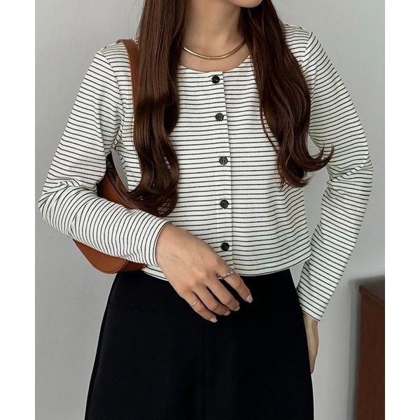 『タイムセール実施中』ZOZO問い合わせ番号:89306200ショップ:JUNOAH，ジュノアブランド:callautia，カラウティア商品名:クロップドボーダーカーディガンカテゴリ:トップス>カーディガン/ボレロブランド品番:frc...