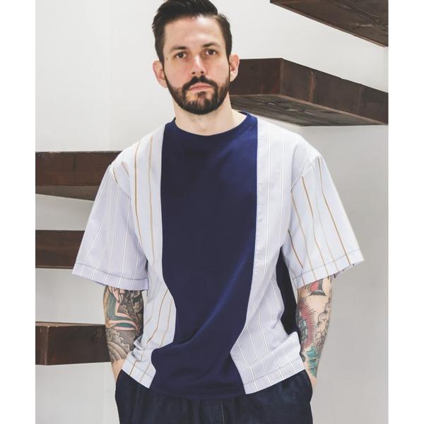 『タイムセール実施中』ZOZO問い合わせ番号:89663242ショップ:MR.OLIVE，ミスターオリーブブランド:MR.OLIVE，ミスターオリーブ商品名:MIX MATERIAL / MULTI STRIPE HYBRID T-SHIR...