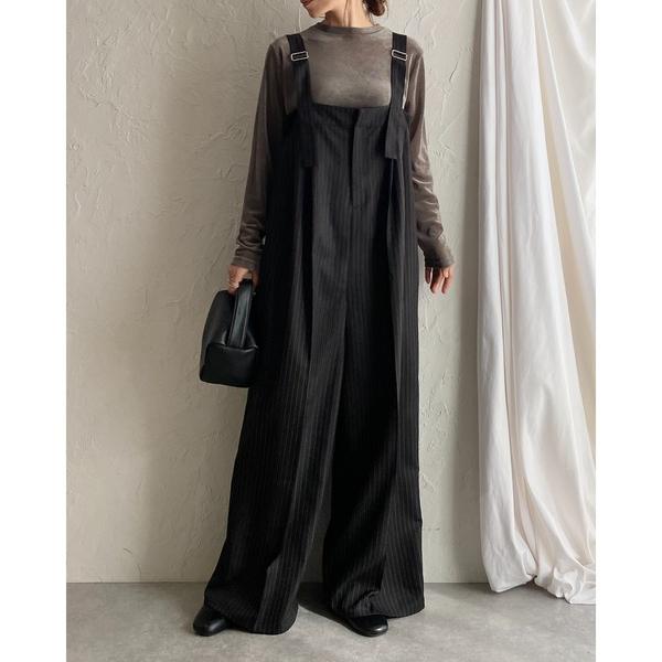 『タイムセール実施中』ZOZO問い合わせ番号:89698462ショップ:wears，ウェアーズブランド:She's Closet，シーズクローゼット商品名:フロントジップタック入りピンストライプオールインワンワイドパンツサロペットカテゴリ:...