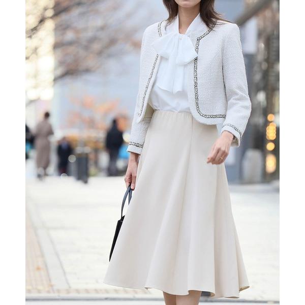 『タイムセール実施中』ZOZO問い合わせ番号:89698960ショップ:RIVER FIELD &amp; Co.，リバーフィールド　アンド　コーブランド:Flolia，フロリア商品名:ツイードノーカラージャケット フレアスカート セットア...