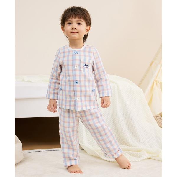ZOZO問い合わせ番号:89699437ショップ:Combi mini，コンビミニブランド:combimini，コンビミニ商品名:おなか安心ボタン付き長袖前開きガーゼパジャマ（先染めマリンチェック）カテゴリ:ルームウェア>ルームウェア...