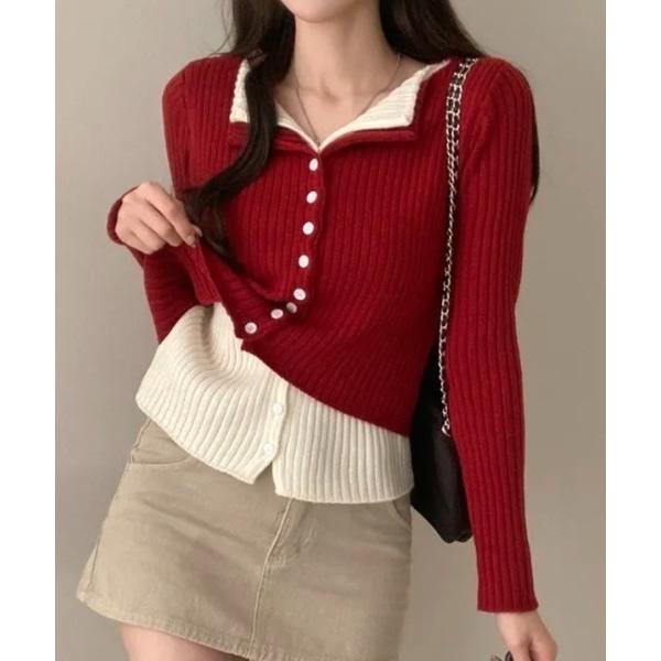 『セール実施中』ZOZO問い合わせ番号:89768057ショップ:gossip！ロサンゼルス，ゴシップロサンゼルスブランド:gossip！ロサンゼルス，ゴシップロサンゼルス商品名:Y2K 25ss 配色ニット レイヤードニットカーディガンカ...