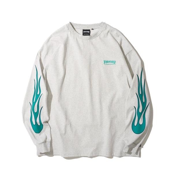 ZOZO問い合わせ番号:89927820ショップ:ADP.，エーディーピードットブランド:THRASHER，スラッシャー，ADPOSION，アドポーション商品名:【THRASHER / スラッシャー】フレイムロゴ刺繍 ロングスリーブTシャツ...