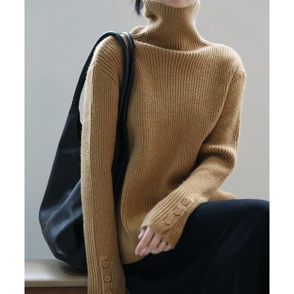 ZOZO問い合わせ番号:89928655ショップ:Crisp，クリスプブランド:Alum'，アルム商品名:袖ボタンタートルネックリブニットトップスカテゴリ:トップス>ニット/セーターブランド品番:A10224s23素材:ACRYLIC...