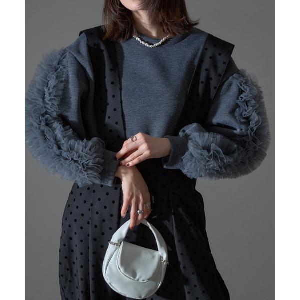 『タイムセール実施中』ZOZO問い合わせ番号:90160772ショップ:Bonjour Sagan，ボンジュールサガンブランド:each，イーチ，Bonjour Sagan，ボンジュールサガン商品名:チュールスリーブ裏起毛クロップドスウェッ...