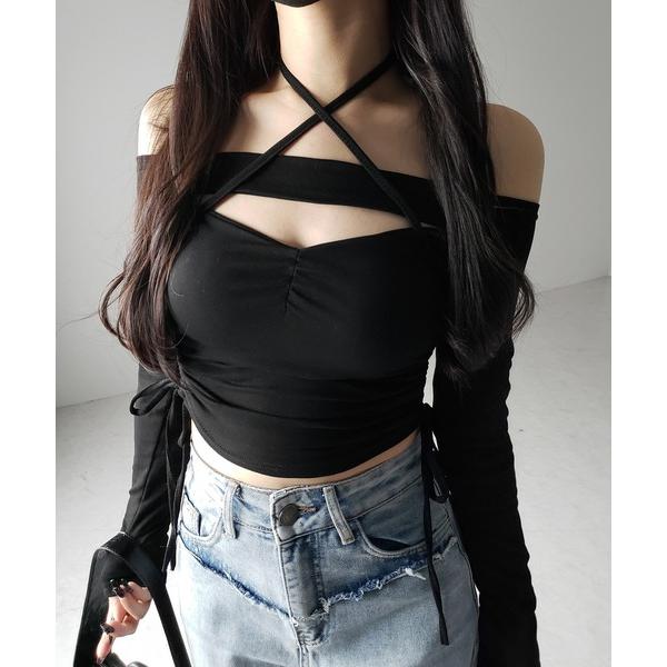 ZOZO問い合わせ番号:90288952ショップ:me+em select，ミームセレクトブランド:me+em select，ミームセレクト商品名:【 新色ピンク追加！ ／ ２WAY 】クロスストラップリボンカットアウトオフショルトップス ...