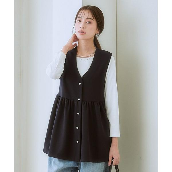 ZOZO問い合わせ番号:90358382ショップ:nissen，ニッセンブランド:7days Life Styling，セブンデイズライフスタイリング商品名:カットソー素材パール調ボタンペプラム切替ジレ＜大きいサイズ有＞カテゴリ:トップス&...