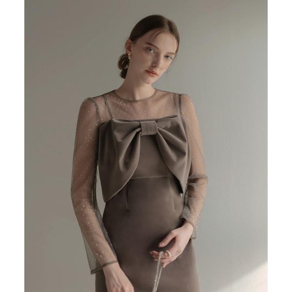 『セール実施中』ZOZO問い合わせ番号:90389689ショップ:Leja，レジャブランド:Leja，レジャ商品名:【LEJA】2WAYリボンビスチェドットストーンベロアIラインドレスワンピース 2点セット 美脚効果 結婚式 パーティードレ...