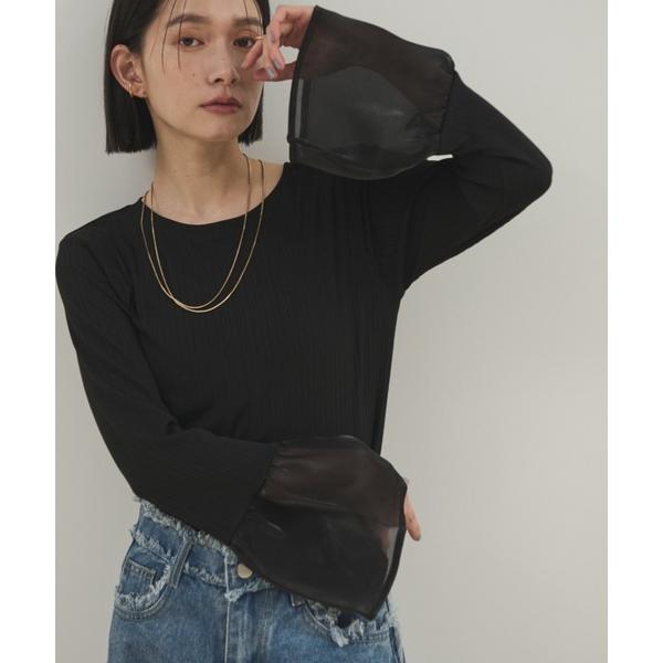 ZOZO問い合わせ番号:90422411ショップ:Auntie Rosa，アンティローザブランド:Shelly island，シェリーアイランド商品名:シアーカフスリブニットプルオーバーカテゴリ:トップス>Tシャツ/カットソーブランド...