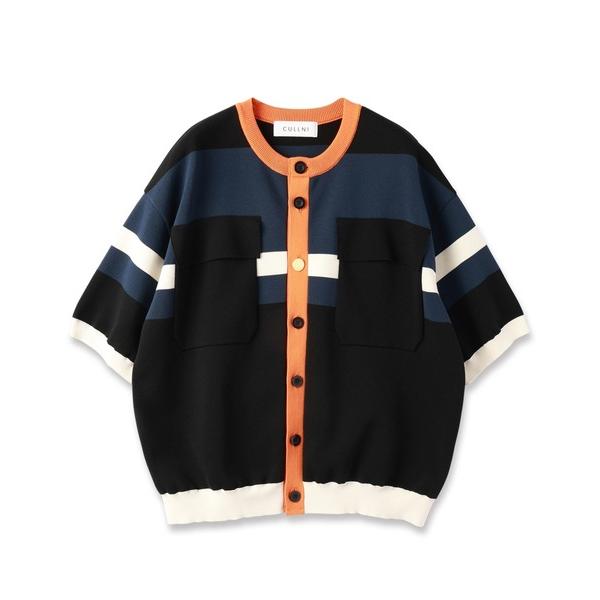 ZOZO問い合わせ番号:90656668ショップ:CULLNI，クルニブランド:CULLNI，クルニ商品名:Collarless Buttoned Short Sleeve Knit Jaketカテゴリ:トップス>ニット/セーターブラ...