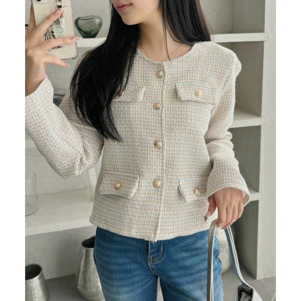 『タイムセール実施中』ZOZO問い合わせ番号:90657399ショップ:Ada.，エイダブランド:Ada.，エイダ商品名:スプリング ツイード 金ボタン ノーカラー ジャケットカテゴリ:ジャケット/アウター>ノーカラージャケットブラン...