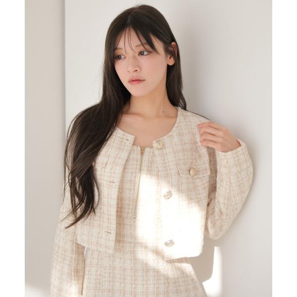 『セール実施中』ZOZO問い合わせ番号:90660423ショップ:LIPSERVICE，リップサービスブランド:LIPSERVICE，リップサービス商品名:スプリングツイードノーカラージャケットカテゴリ:ジャケット/アウター>ノーカラ...