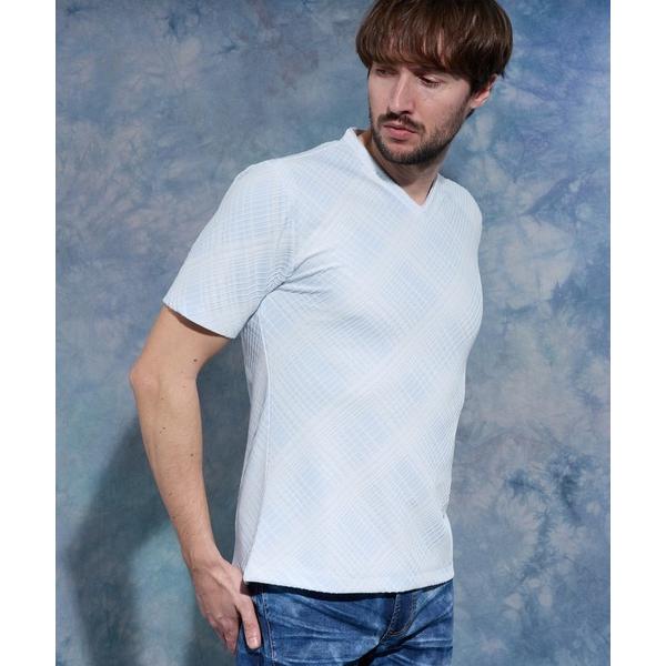 『セール実施中』ZOZO問い合わせ番号:90790063ショップ:NICOLE，ニコルブランド:HIDEAWAYS NICOLE，ハイダウェイニコル商品名:バイアスブリスターチェックJQVネック半袖プルオーバーカテゴリ:トップス>Tシ...