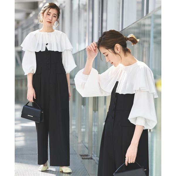 『セール実施中』ZOZO問い合わせ番号:90858073ショップ:RUIRUE BOUTIQUE，ルイルエブティックブランド:RUIRUE BOUTIQUE，ルイルエブティック商品名:洗える ｜ タック ケープカラー ブラウス ＆ サロペッ...