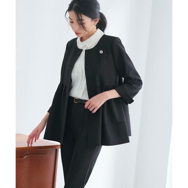 ZOZO問い合わせ番号:90858307ショップ:RUIRUE BOUTIQUE，ルイルエブティックブランド:RUIRUE BOUTIQUE，ルイルエブティック商品名:ストレッチ ｜ ノーカラー タックギャザー ペプラム スリムパンツ スー...