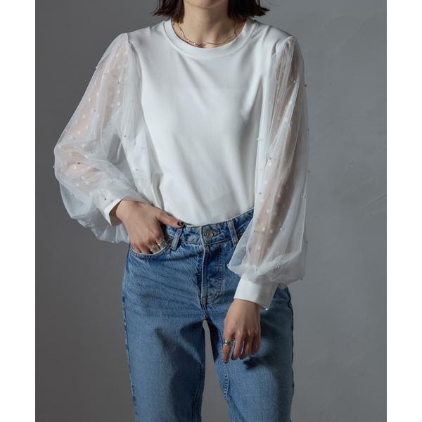 『タイムセール実施中』ZOZO問い合わせ番号:91105610ショップ:Bonjour Sagan，ボンジュールサガンブランド:each，イーチ，Bonjour Sagan，ボンジュールサガン商品名:パール付きチュールスリーブプルオーバーカ...