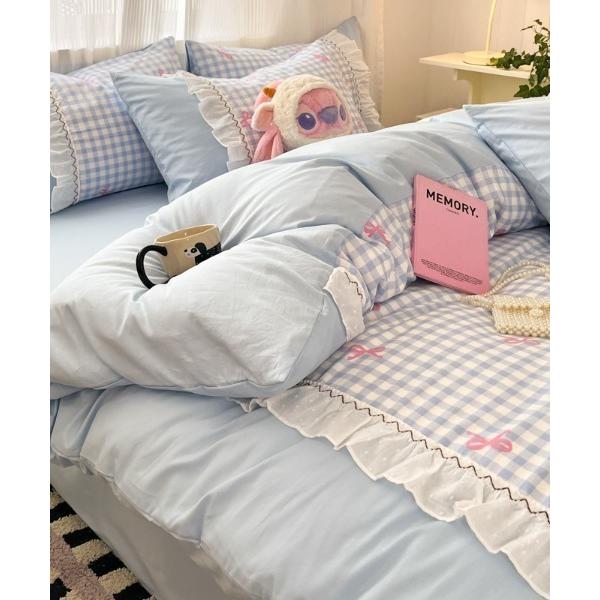 『タイムセール実施中』ZOZO問い合わせ番号:91142434ショップ:Ada.，エイダブランド:SHEPP，シープ商品名:ギンガムリボン柄フリルベッドカバー４点セットカテゴリ:インテリア>寝具ブランド品番:PY2348素材:ポリエス...