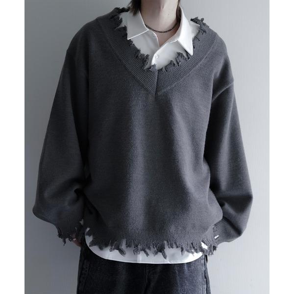 『タイムセール実施中』ZOZO問い合わせ番号:91188068ショップ:EMMA CLOTHES，エマ クローズブランド:cussil，クシル商品名:【cussil/クシル】プレーティング天竺アンチピリングルーズシルエットＶネックダメージニ...