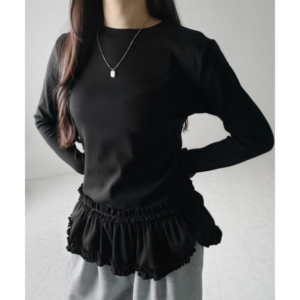 ZOZO問い合わせ番号:91409130ショップ:me+em select，ミームセレクトブランド:me+em select，ミームセレクト商品名:【 ３color 】裾フリルレイヤード長袖トップス ／ hem frill layered ...