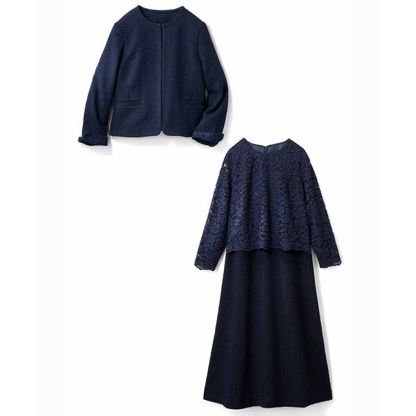 『タイムセール実施中』ZOZO問い合わせ番号:91475685ショップ:FELISSIMO，フェリシモブランド:IEDIT，イディット商品名:ＩＥＤＩＴ　繊細レースが上品な正統派さんのためのワンピースセット〈ネイビー〉カテゴリ:フォーマルス...