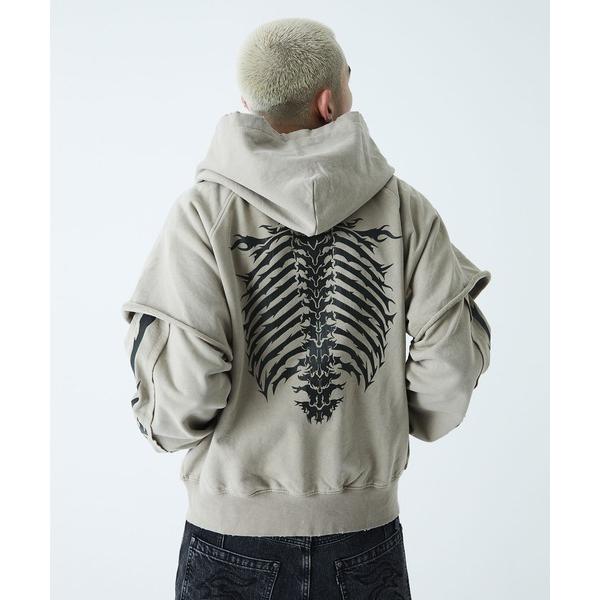 ZOZO問い合わせ番号:91475783ショップ:SUPPLIER，サプライヤーブランド:SUPPLIER，サプライヤー商品名:フーディー｜Fire Bones Layered Sleeve Zip Hoodie｜SUPPLIERカテゴリ:...