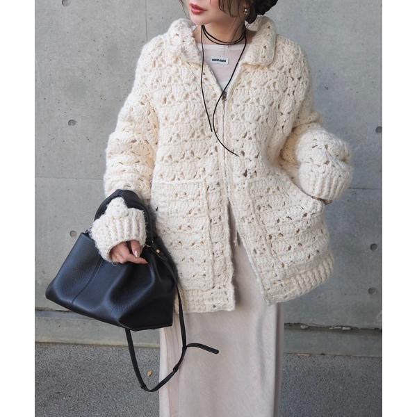 ZOZO問い合わせ番号:91476401ショップ:LAULEN，ローレンブランド:LAULEN，ローレン商品名:double zip crochet knit cardigan /ダブルジップクロシェカーディガンカテゴリ:トップス>カ...