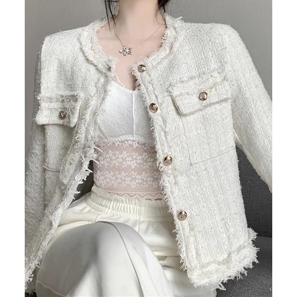 『セール実施中』ZOZO問い合わせ番号:91476519ショップ:aimoha，アイモハブランド:Jasmine Grandiflorum，ジャスミングランディフローラム商品名:【Jasmine】ツイード風ノーカラーシャケットカテゴリ:ジャ...