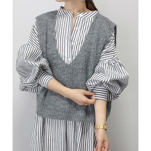 ZOZO問い合わせ番号:91509623ショップ:FUNNY COMPANY+，ファニーカンパニープラスブランド:Aletta vita，アレッタビータ商品名:片畦編みミックスヤーンVネックベストカテゴリ:トップス>ベストブランド品番...