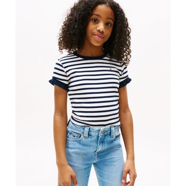 『セール実施中』ZOZO問い合わせ番号:91612950ショップ:TOMMY HILFIGER，トミー ヒルフィガーブランド:TOMMY HILFIGER，トミーヒルフィガー商品名:GIRLS ラッフルストライプショートスリーブトップカテゴ...