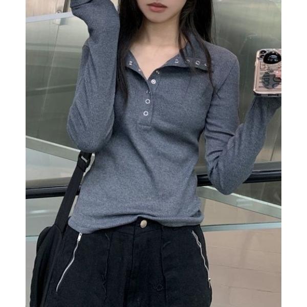 『セール実施中』ZOZO問い合わせ番号:91613961ショップ:Teem Store，チームストアブランド:lilful，リルフル商品名:カットリブ 襟ヘンリーネック シンプルロンTカテゴリ:トップス>Tシャツ/カットソーブランド品...