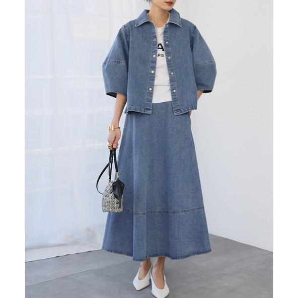 『タイムセール実施中』ZOZO問い合わせ番号:91615686ショップ:RIVER FIELD &amp; Co.，リバーフィールド　アンド　コーブランド:ELFRANK，エルフランク商品名:ランタンスリーブデニムブラウス・フレアスカート ...