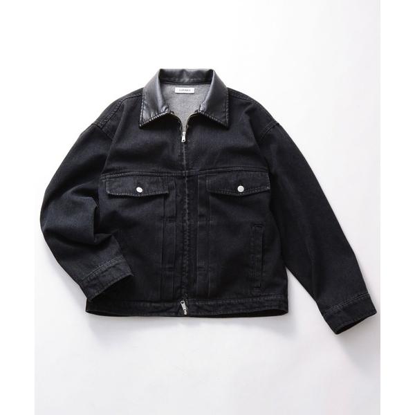 ZOZO問い合わせ番号:91779957ショップ:LEAD PROJECT，リードプロジェクトブランド:LURAKU，ルラク商品名:【LURAKU】Leather Collar Zip-Up Denim Jacket / 襟レザージップアッ...