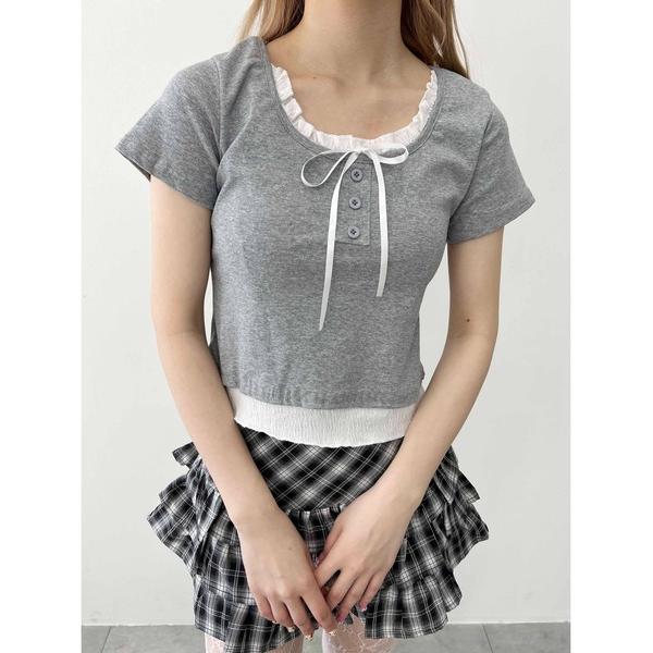 ZOZO問い合わせ番号:91815734ショップ:WEGO，ウィゴーブランド:PHILLY，フィリー，WEGO，ウィゴー商品名:【PHILLY】フェイクレイヤードフロントリボンTカテゴリ:トップス>Tシャツ/カットソーブランド品番:P...