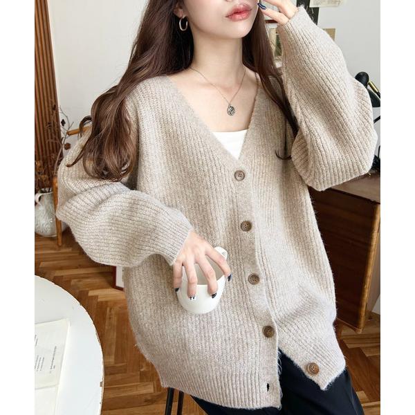 『タイムセール実施中』ZOZO問い合わせ番号:91816784ショップ:moment+，モーメントプラスブランド:moment+，モーメントプラス商品名:VネックルーズMIXニットカーディガンカテゴリ:トップス>カーディガン/ボレロブ...