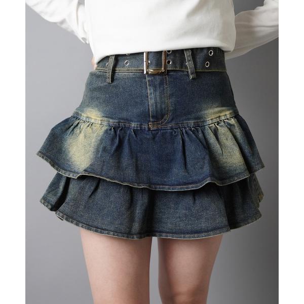 ZOZO問い合わせ番号:91914639ショップ:SPINNS，スピンズブランド:SPINNS，スピンズ商品名:フリルで盛れる★ベルト付きデニムスカート/インナーパンツ付き/2サイズ展開カテゴリ:スカート>デニムスカートブランド品番:...