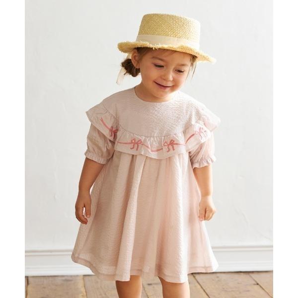 ZOZO問い合わせ番号:91945476ショップ:10mois，ディモワブランド:10mois，ディモワ商品名:【10mois(ディモワ)】リボン刺繍フリルドレス 80・90・100cmカテゴリ:ワンピース/ドレス>ドレスブランド品番...