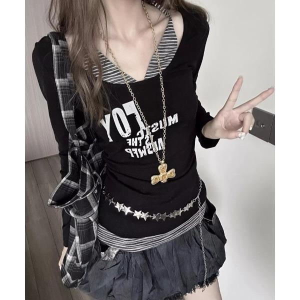 『セール実施中』ZOZO問い合わせ番号:92048694ショップ:Teem Store，チームストアブランド:lilful，リルフル商品名:Y2K ボーダーキャミ フェイクレイヤードロンTカテゴリ:トップス>Tシャツ/カットソーブラン...