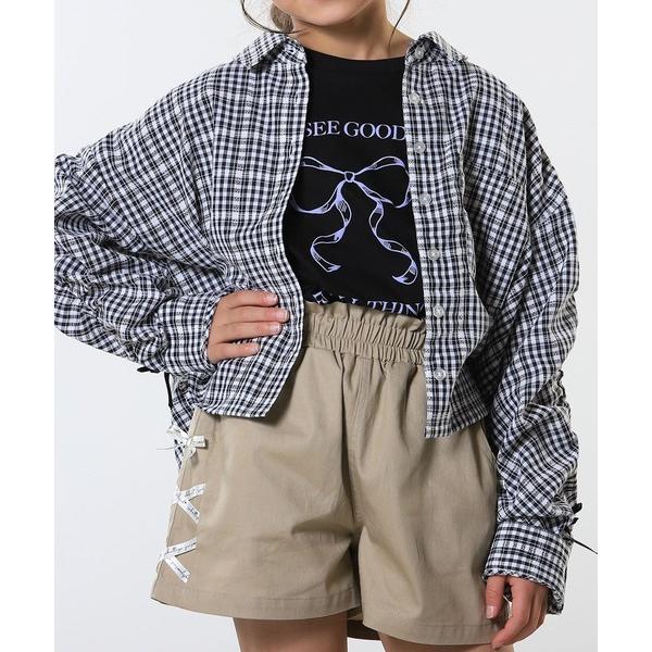 『タイムセール実施中』ZOZO問い合わせ番号:92048997ショップ:SHOO・LA・RUE，シューラルーブランド:SHOO・LA・RUE，シューラルー商品名:【洗える/100-150cm】お袖リボンがアクセント クロップド丈 チェックシ...