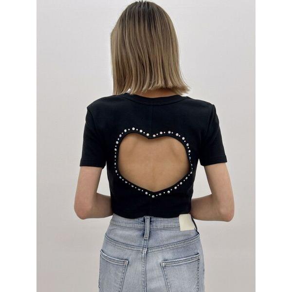 『セール実施中』ZOZO問い合わせ番号:92150404ショップ:GYDA，ジェイダブランド:GYDA，ジェイダ商品名:BACK OPEN bijou heartトップスカテゴリ:トップス>Tシャツ/カットソーブランド品番:07252...