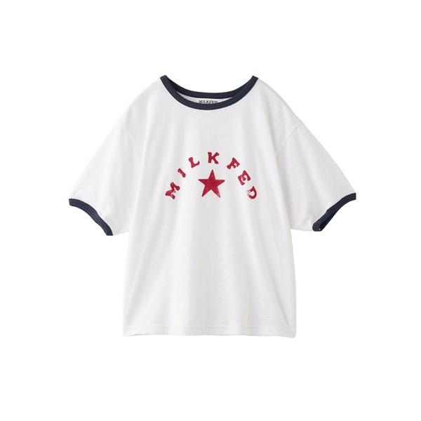 『タイムセール実施中』ZOZO問い合わせ番号:92218569ショップ:MILKFED.，ミルクフェドブランド:MILKFED.，ミルクフェド商品名:LOGO AND STAR FLOCKY PRINT RINGER TEEカテゴリ:トップ...