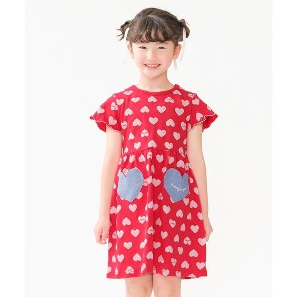 『タイムセール実施中』ZOZO問い合わせ番号:92355171ショップ:こどもの森e-shop，コドモノモリイーショップブランド:moujonjon，ムージョンジョン商品名:ハート総柄半袖ワンピースカテゴリ:ワンピース/ドレス>ワンピ...