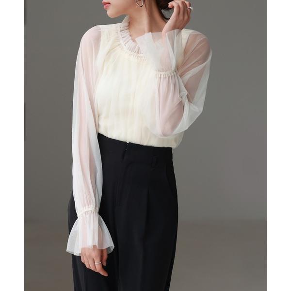 『タイムセール実施中』ZOZO問い合わせ番号:92467065ショップ:SAISON DE PAPILLON，セゾン ド パピヨンブランド:SAISON DE PAPILLON，セゾンドパピヨン商品名:ノースリーブカットソーとチュールブラウ...