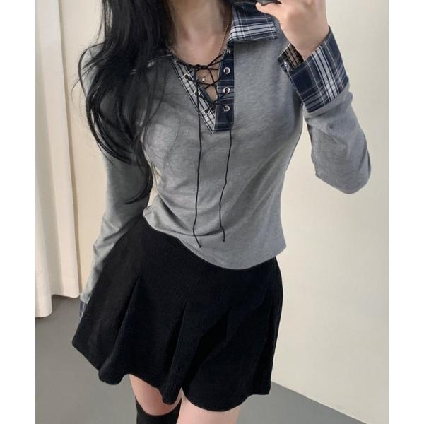 ZOZO問い合わせ番号:92500993ショップ:gossip！ロサンゼルス，ゴシップロサンゼルスブランド:gossip！ロサンゼルス，ゴシップロサンゼルス商品名:Y2K  チェックレースアップ長袖Tシャツカテゴリ:トップス>Tシャツ...