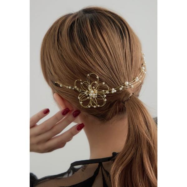 ZOZO問い合わせ番号:92596081ショップ:bflat，ビーフラットブランド:niana，ニアナ商品名:メタルフラワーパールヘッドドレス 結婚式 二次会 同窓会 お呼ばれ オケージョン ウェディング ヘアアクセサリー ヘアピン お花 ...