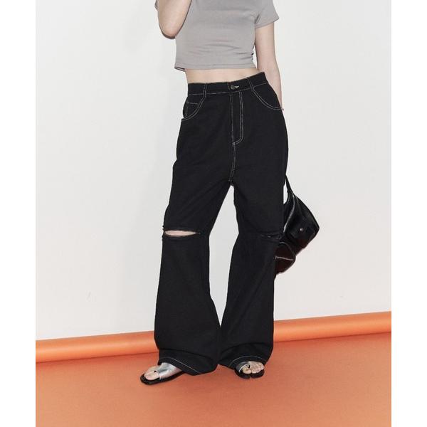 『セール実施中』ZOZO問い合わせ番号:92599209ショップ:YARD PLUS/AUNT MARIE'S，ヤードプリュス/アントマリーズブランド:Solace，ソレイス商品名:配色ステッチスリットデザインツイルパンツカテゴリ:パンツ&...