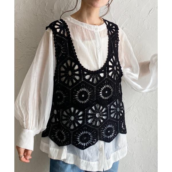 『セール実施中』ZOZO問い合わせ番号:92634131ショップ:wears，ウェアーズブランド:She's Closet，シーズクローゼット商品名:綿100%ミドル丈深Vネック かぎ編み ビスチェ クロシェベストカテゴリ:トップス>...