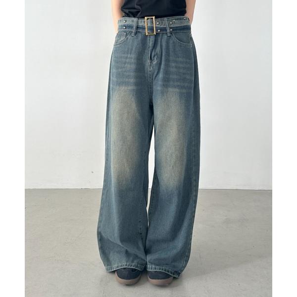 『セール実施中』ZOZO問い合わせ番号:92667985ショップ:Outfitter lab，アウトフィッターラボブランド:Bamm，バム，Outfitter lab，アウトフィッターラボ商品名:ベルト付き ヴィンテージワイドデニムカテゴリ...